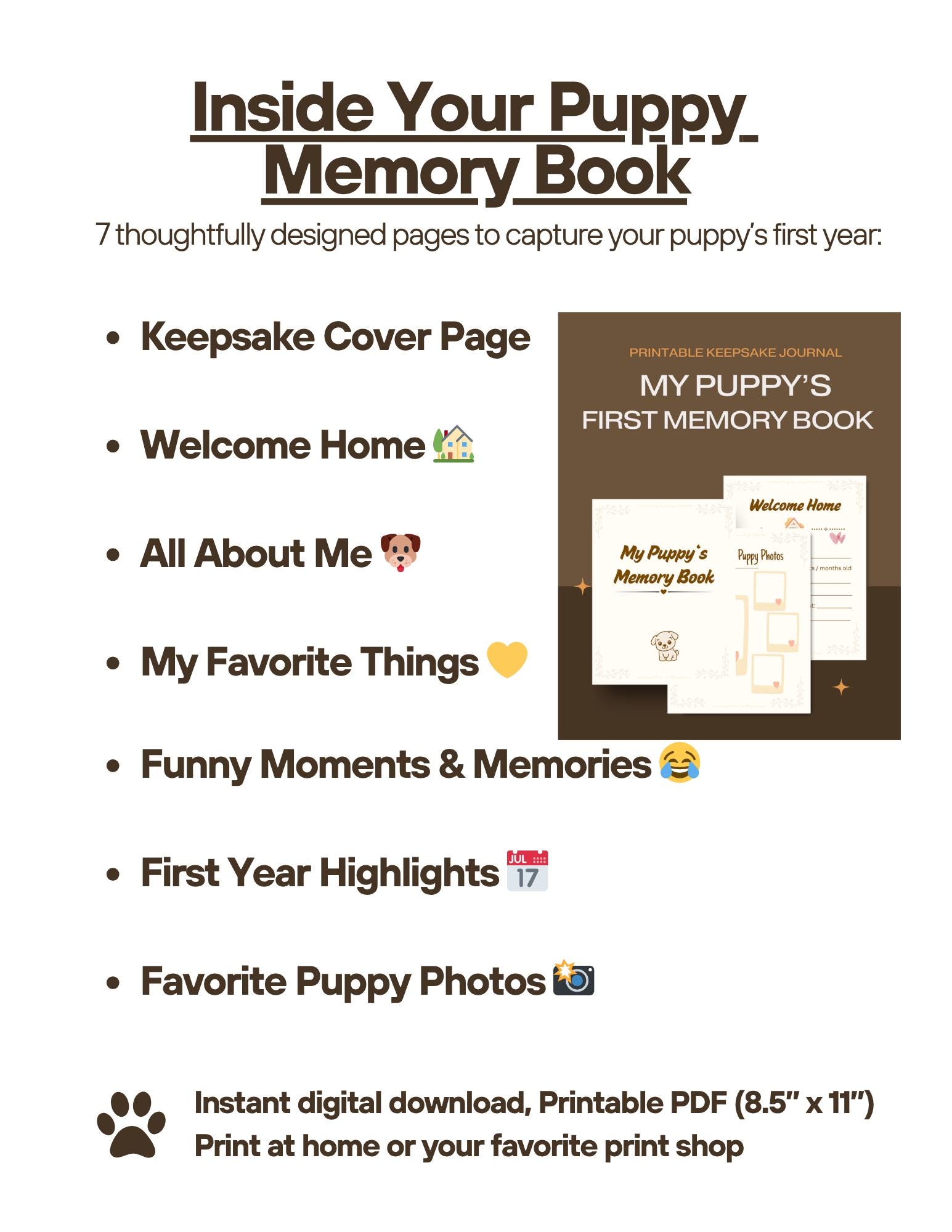 Puppy Memory Book Printable | Dogs First Year Keepsake Journal | New ...