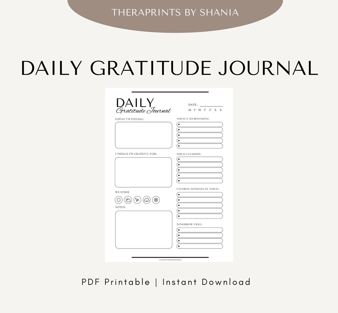 Daily Gratitude Journal Page, Daily Gratitude Check-in Worksheet ...