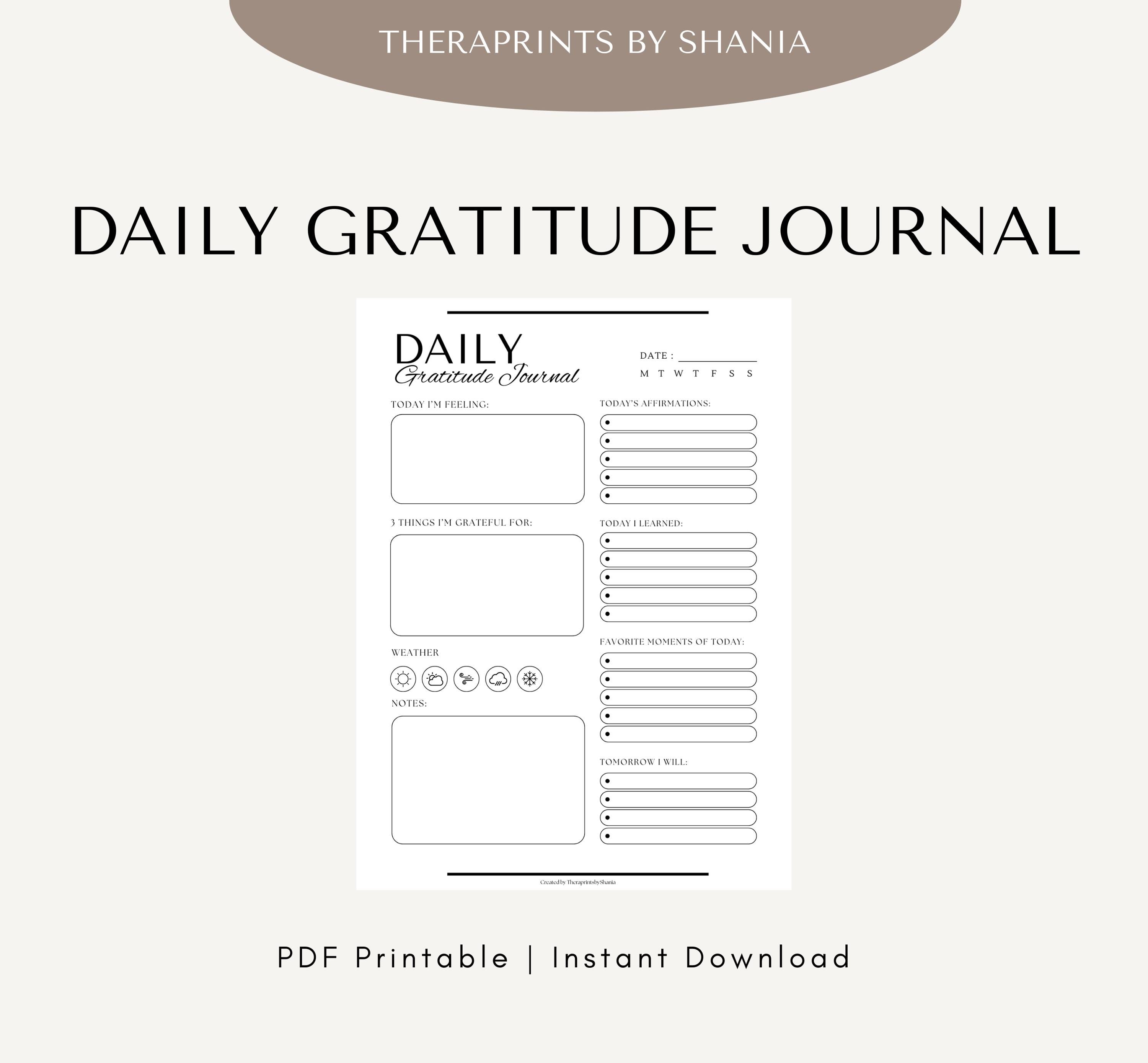 Daily Gratitude Journal Page, Daily Gratitude Check-in Worksheet ...