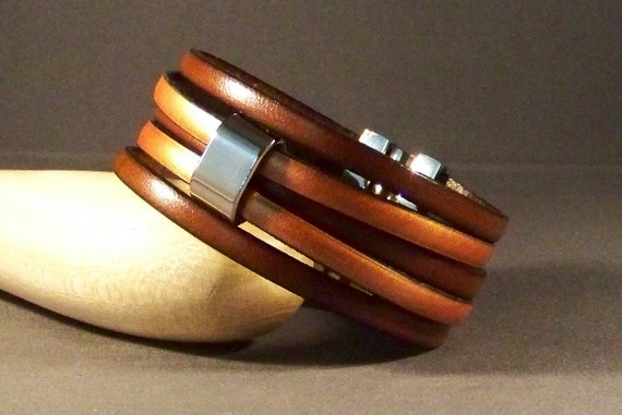Items similar to Brown Leather Cuff, Charm Bracelet, Womens Bracelet ...