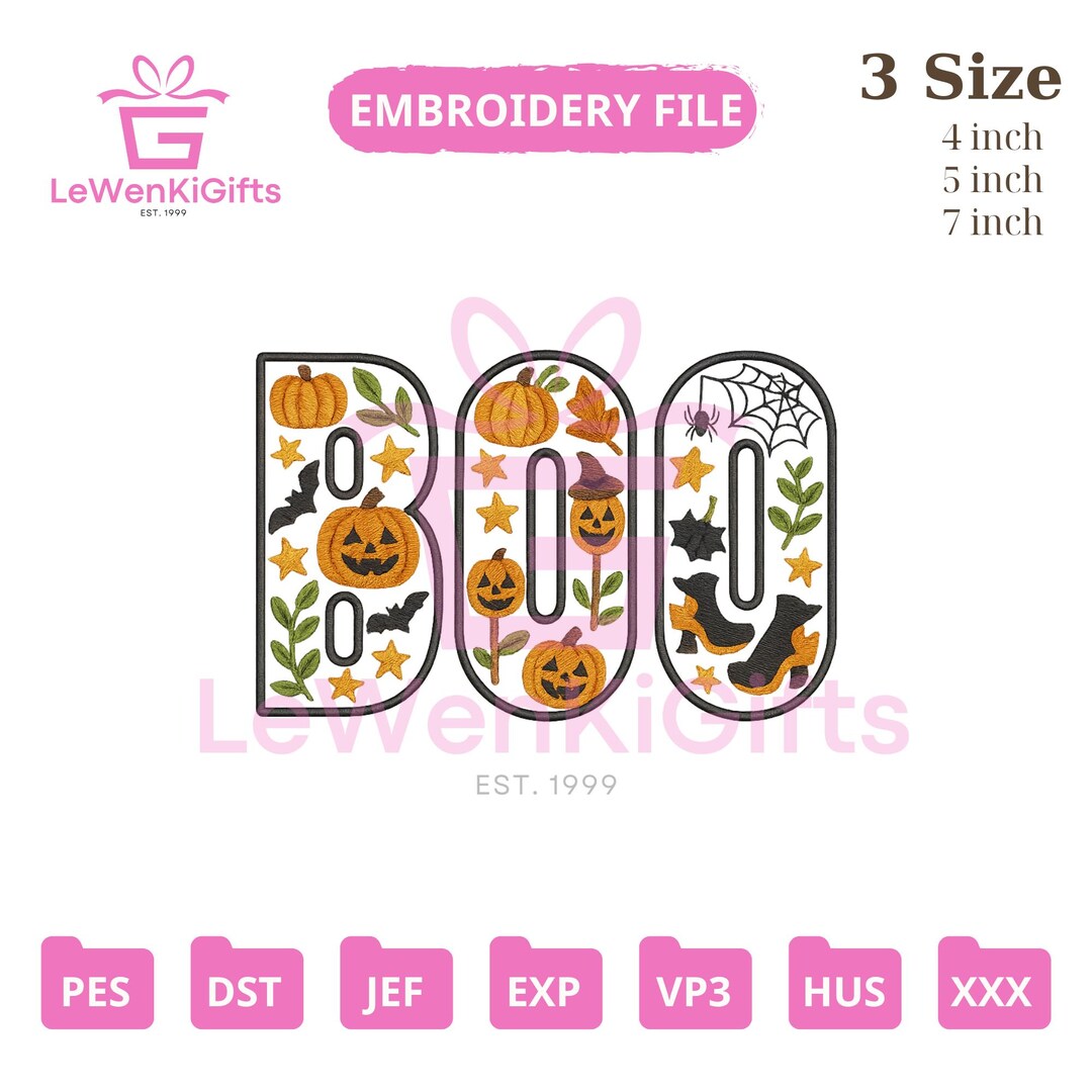 BOO Halloween Embroidery Design – Custom Order With Pumpkins, Bats ...