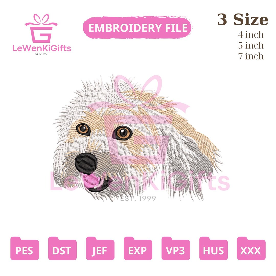 White Fluffy Dog Embroidery Design – Cute Dog Face Machine Embroidery ...