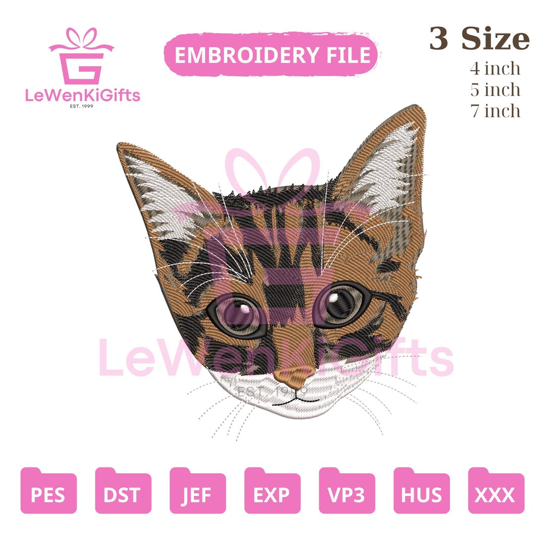 Tabby Cat Embroidery Design – Cute Cat Face Machine Embroidery File ...