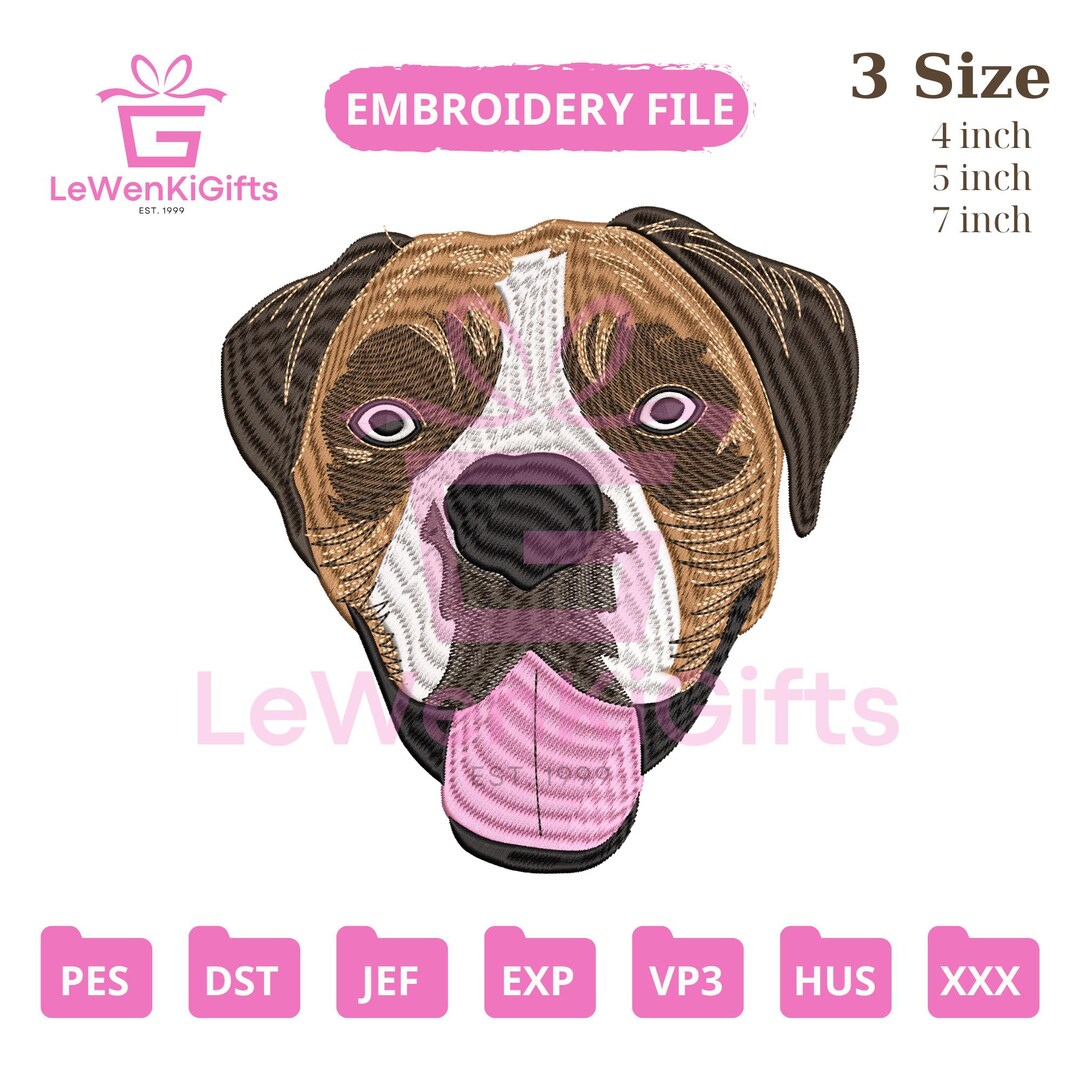 Boxer Dog Embroidery Design – Realistic Dog Machine Embroidery File ...
