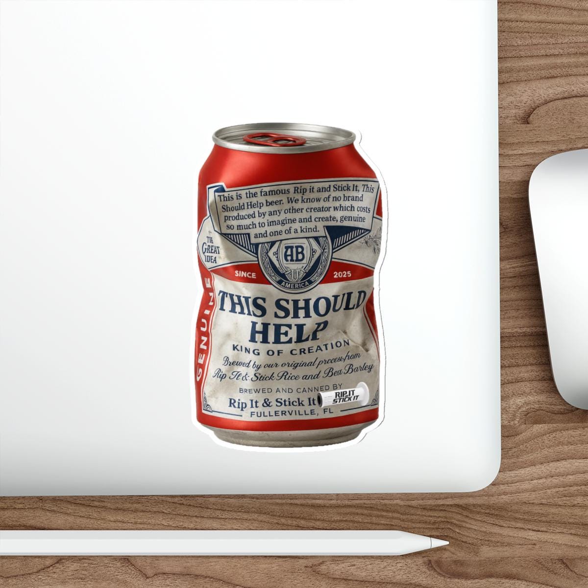 This Should Help Beer Crushed Can Die-cut Stickers - Fun Vintage Design ...