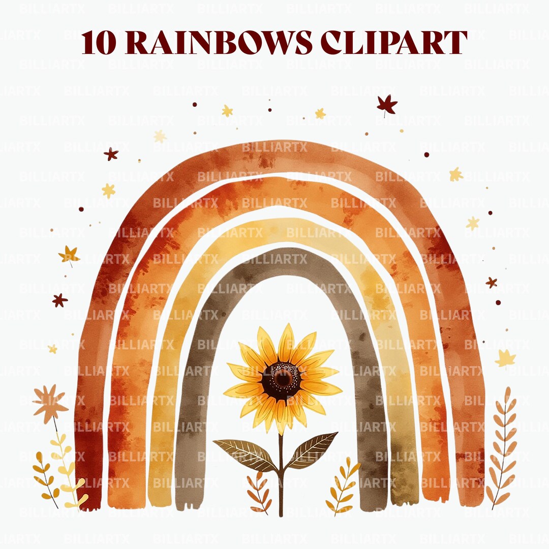 Boho Watercolor Rainbow PNG Clipart Bundle: Earthy Pastel Digital Art ...