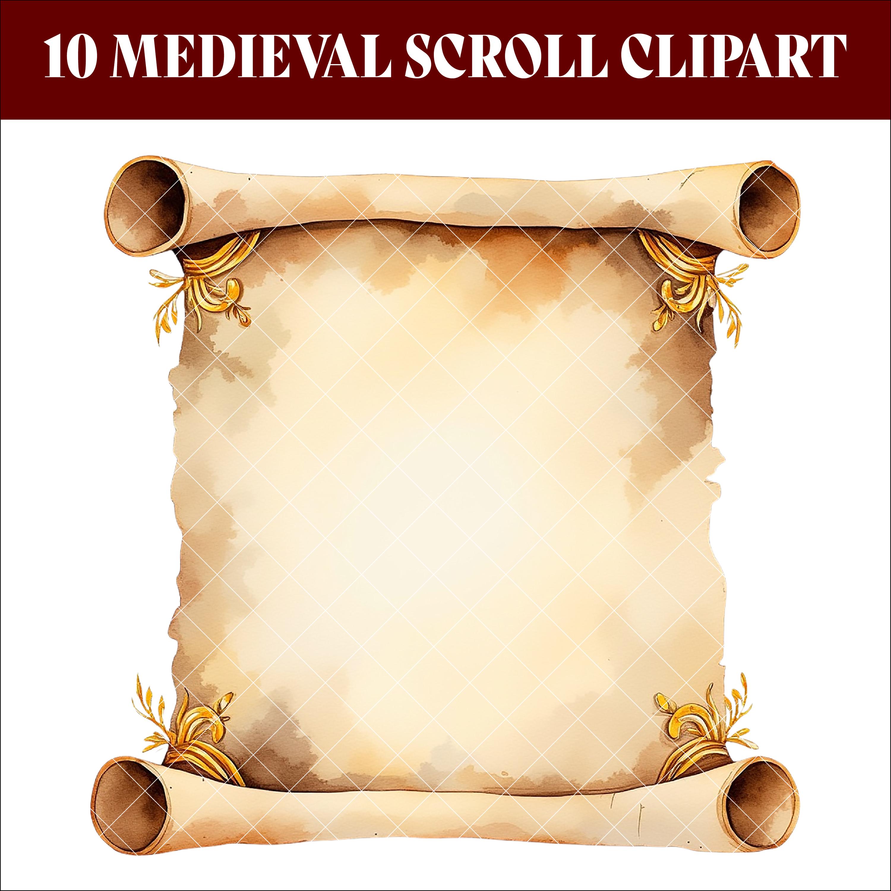 Medieval Scroll Clipart Bundle, 10 Vintage Parchment Scroll PNG, Old ...