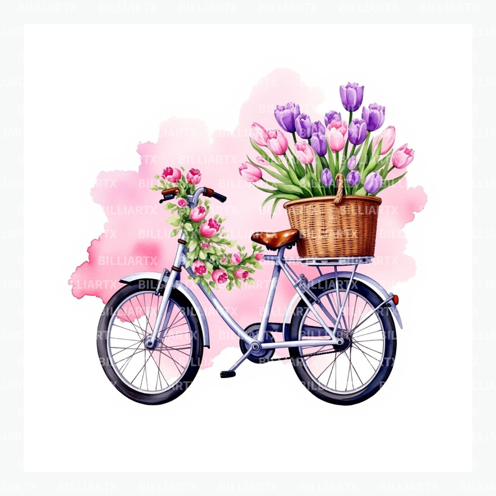 Spring Bicycle With Flowers Watercolor Clipart, Vintage Bike With ...