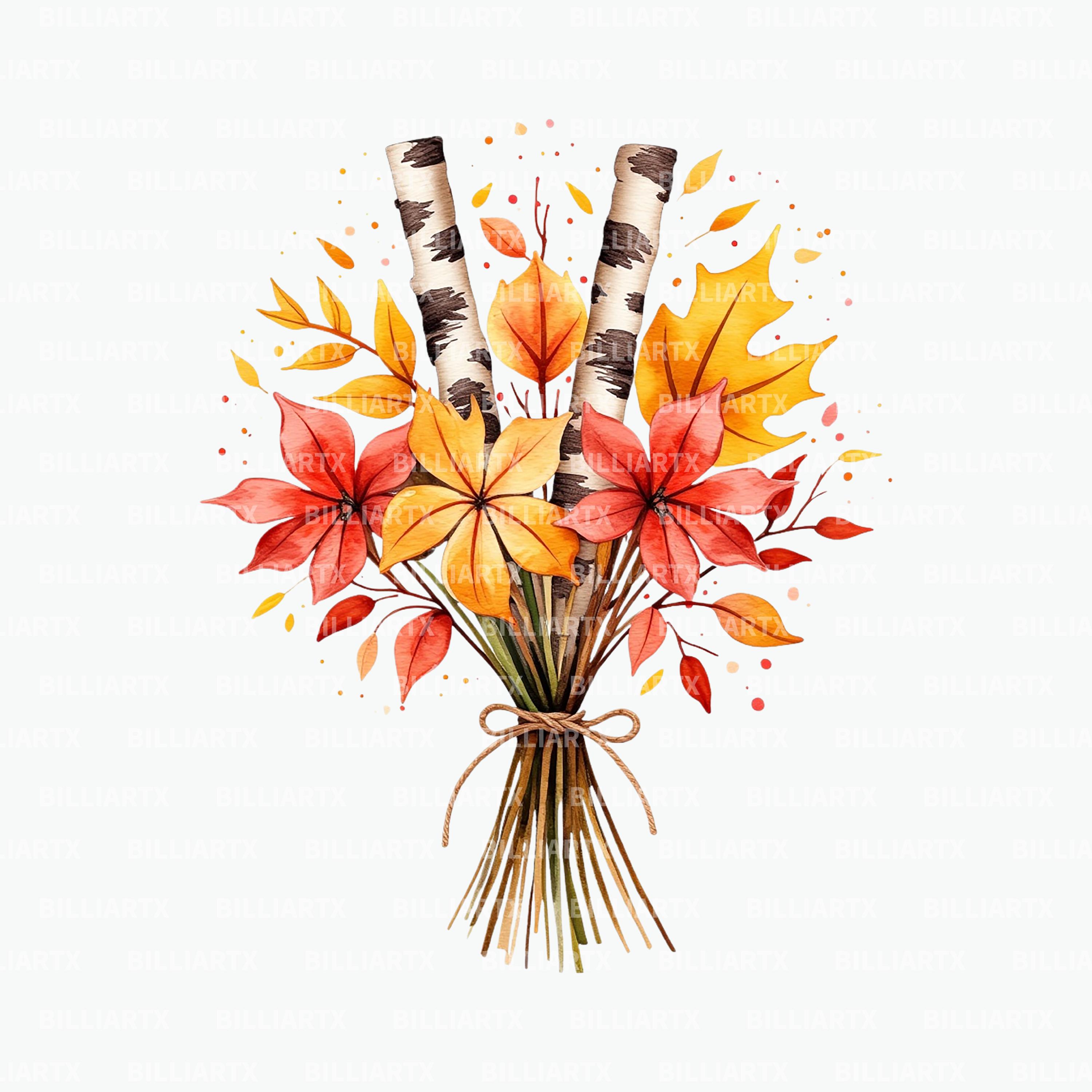 Autumn Leaves Watercolor Clipart: Fall Floral Bouquets (PNG Digital ...