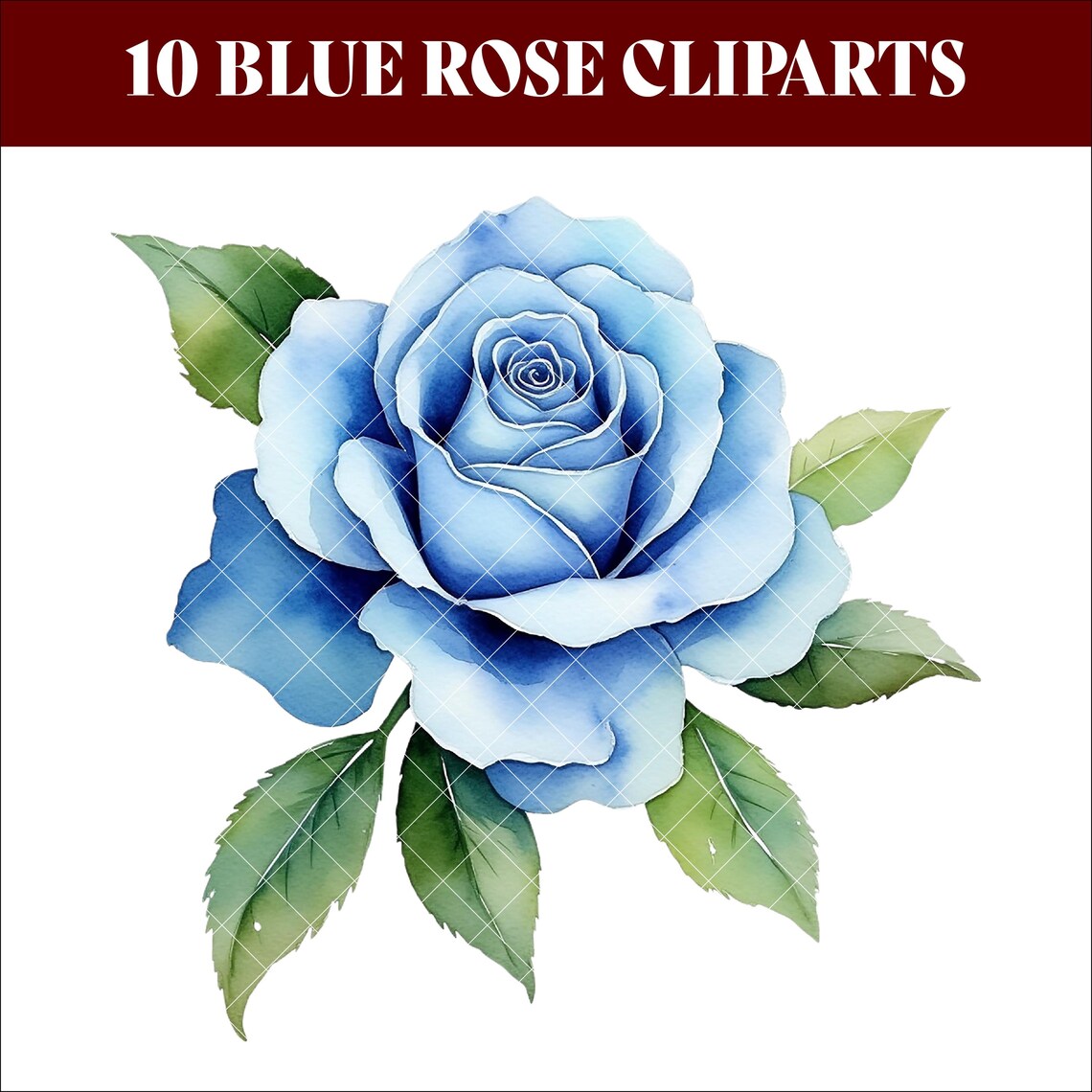 Blue Rose Clipart, Watercolor Floral PNG Bundle, Wedding Botanical ...