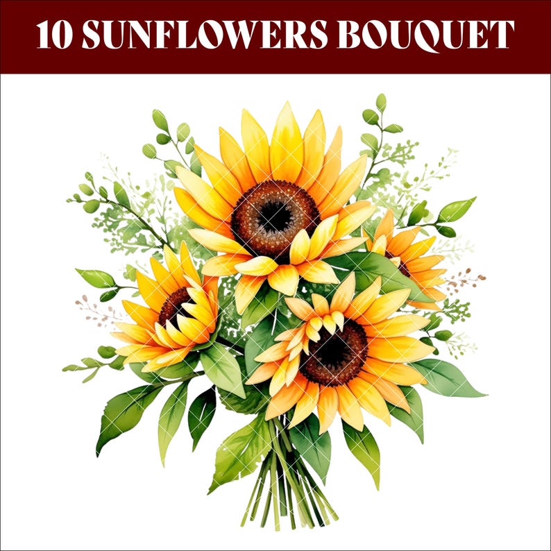 Sunflower Bouquet Clipart PNG, Watercolor Sunflowers Bouquet, Rustic ...