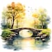 Countryside Bridge Clipart, Watercolor River Landscape JPG, Rustic ...