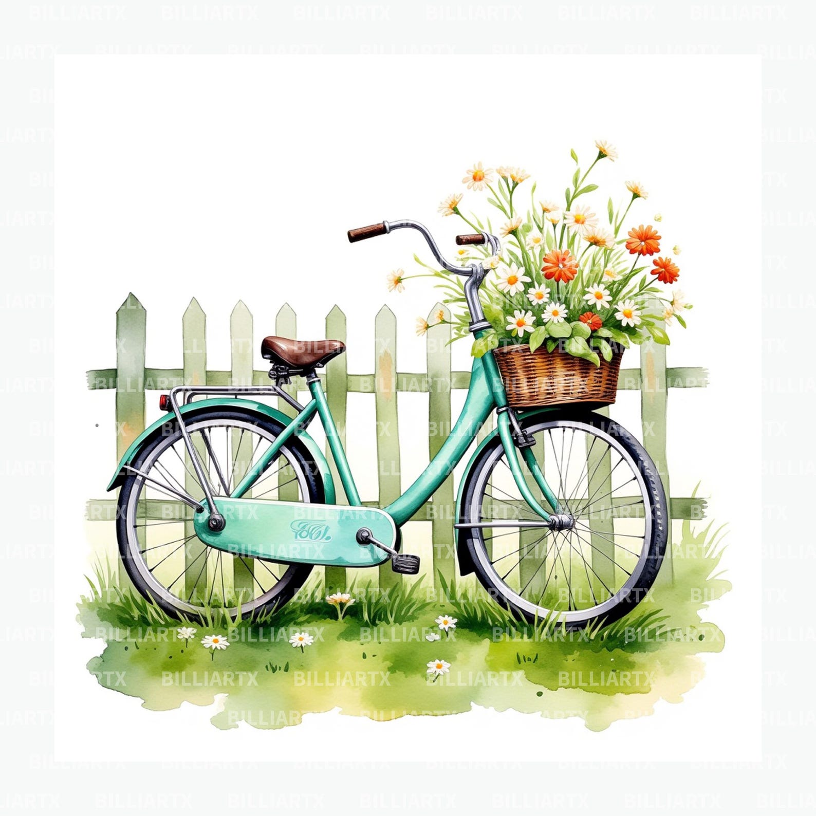 Spring Bicycle With Flowers Watercolor Clipart, Vintage Bike With ...