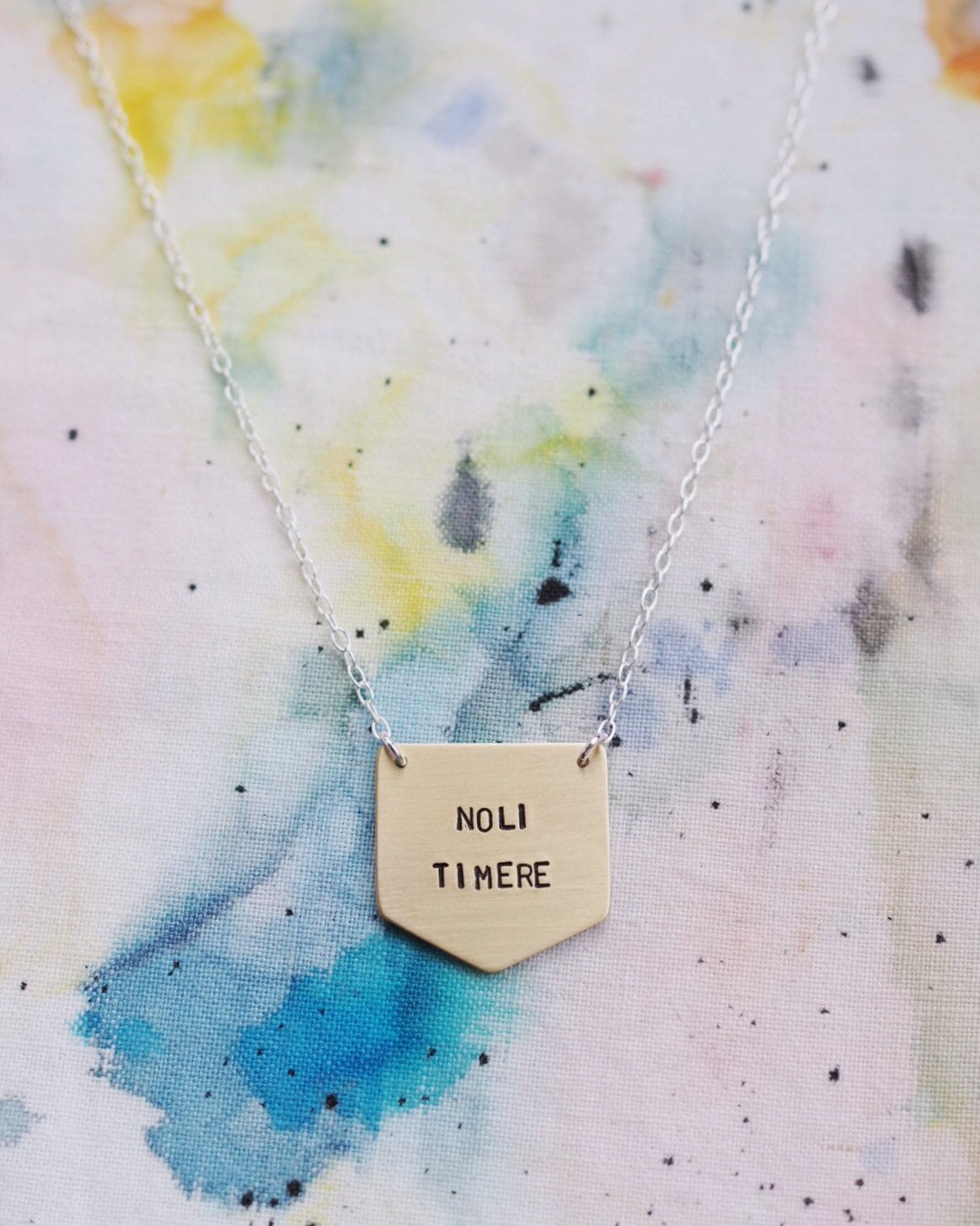 Noli Timere 'do Not Be Afraid' Brass or Sterling Silver Shield Necklace ...