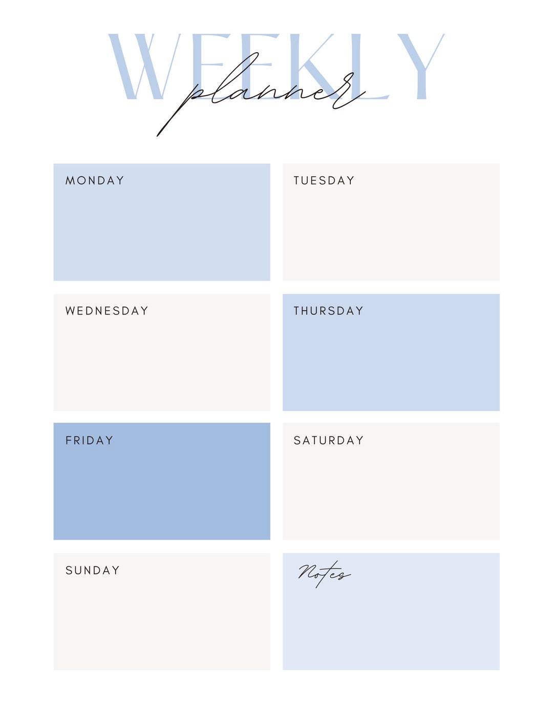 Minimalist Weekly Planner Blue DIGITAL DOWNLOAD - Etsy