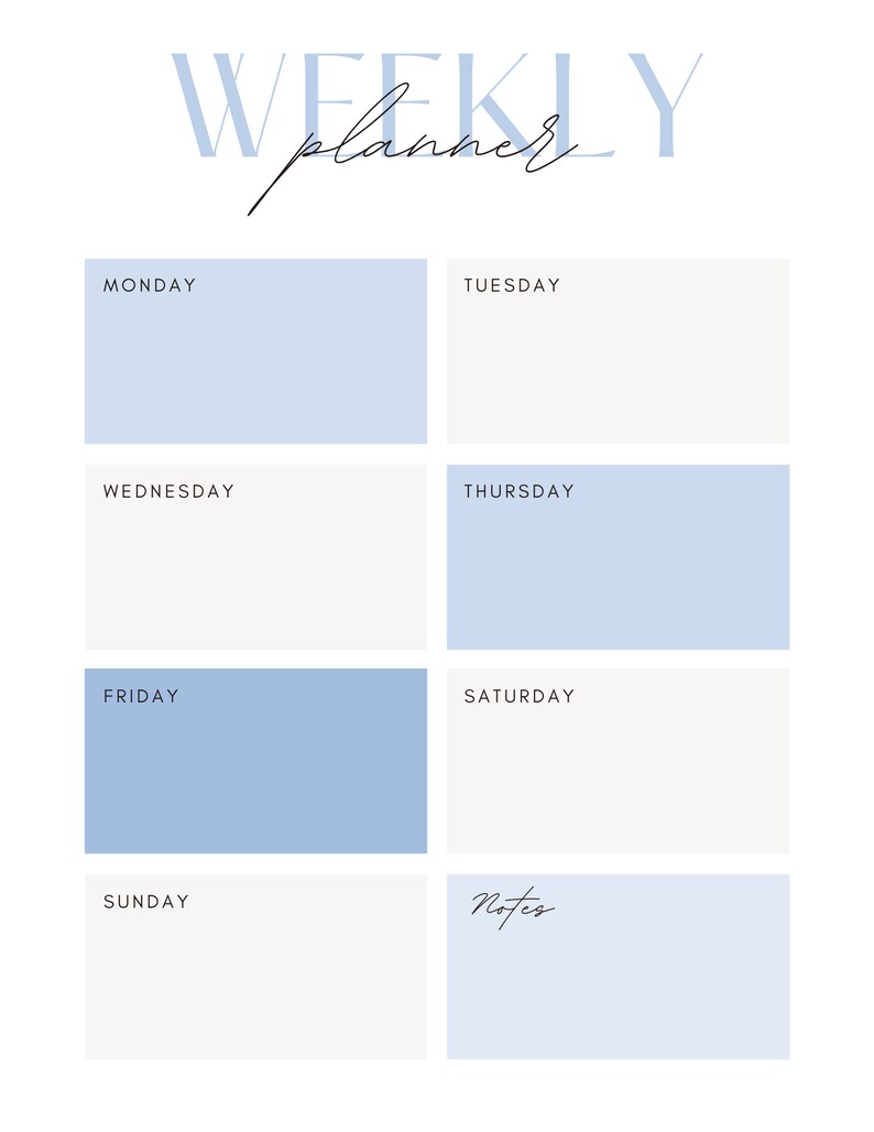 Minimalist Weekly Planner Blue DIGITAL DOWNLOAD - Etsy