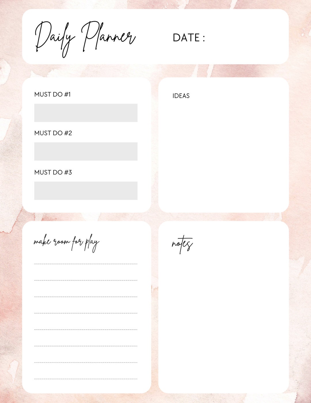 Watercolor Daily Planner - Pink - DIGITAL DOWNLOAD - Etsy