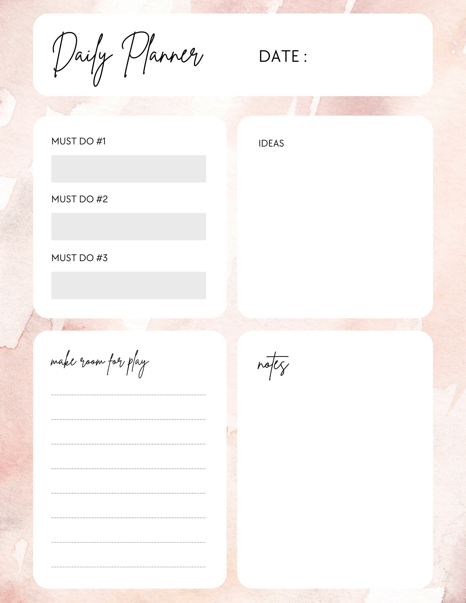 Watercolor Daily Planner Pink DIGITAL DOWNLOAD - Etsy