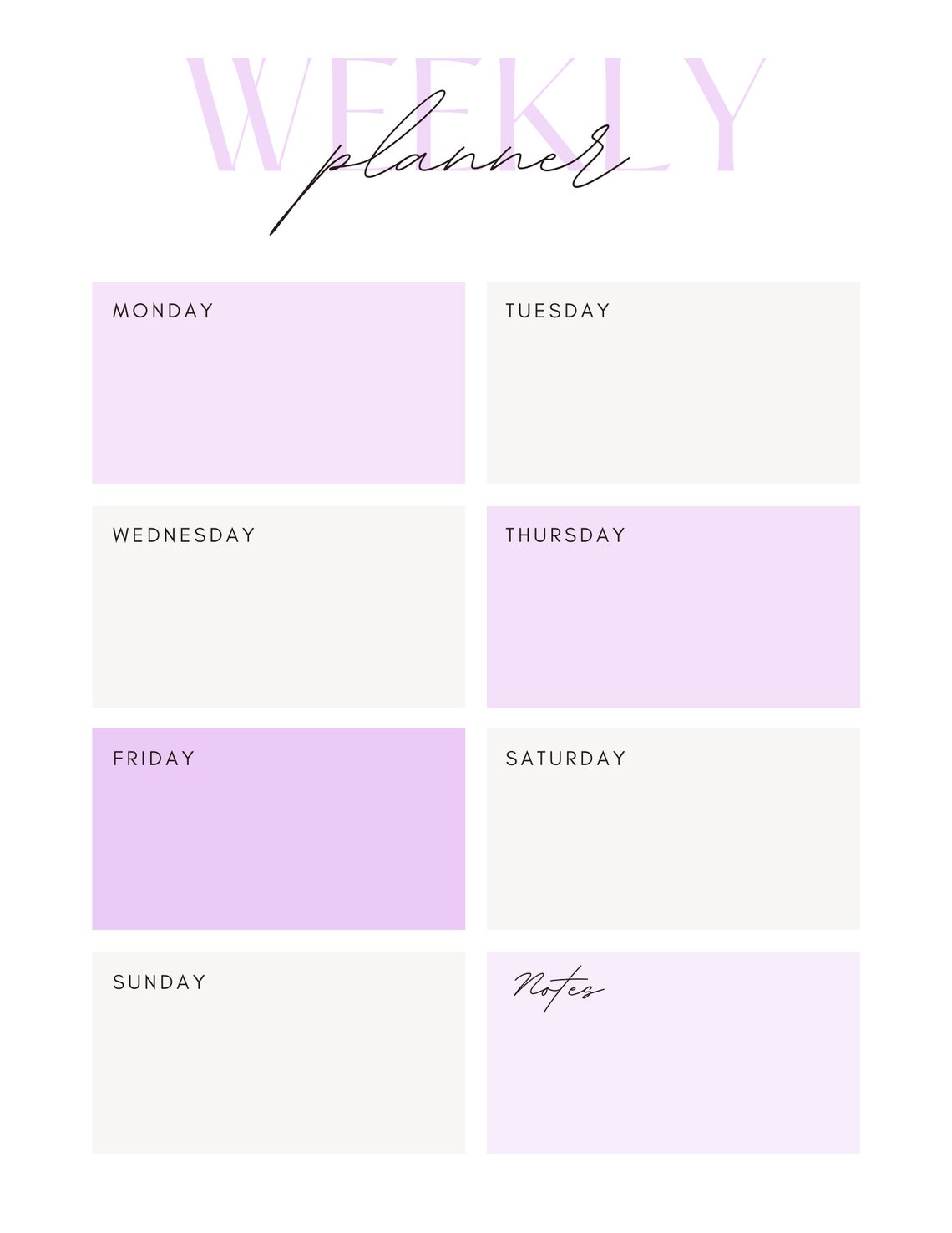 Minimalist Weekly Planner - Pink - DIGITAL DOWNLOAD - Etsy