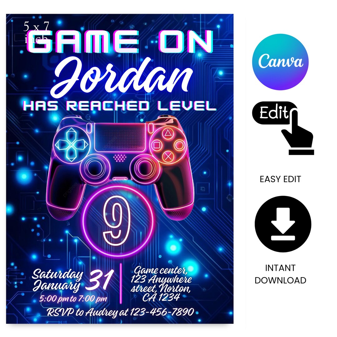 Video Game Birthday Party Invitation, Level up Birthday Invite, Arcade ...