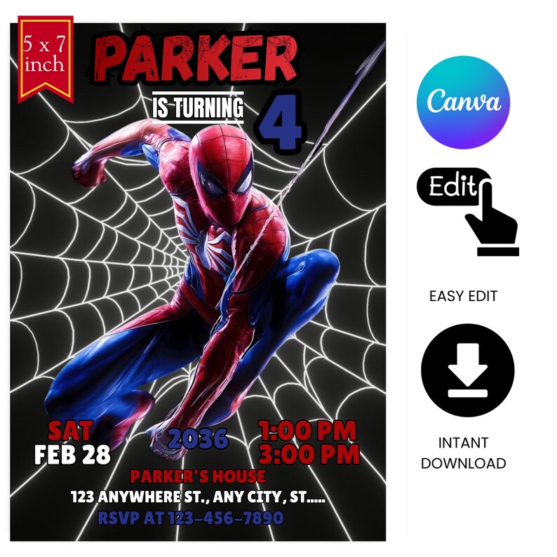 Spider Man Invitation, Spider-man Boys Birthday Party Digital ...