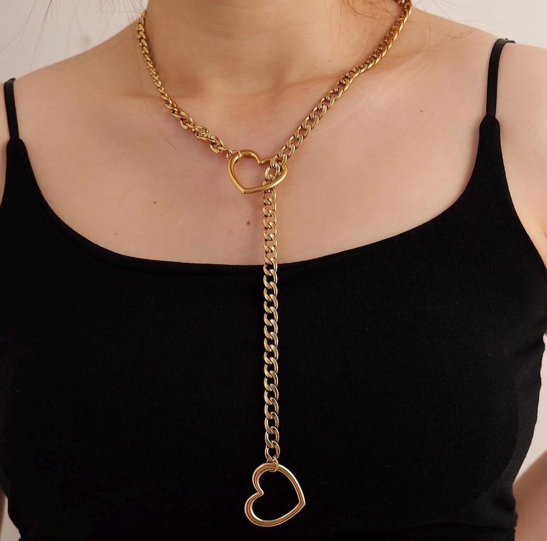 Heart Slip Chain Necklace - Stainless Steel Choker, Gothic Punk Jewelry ...
