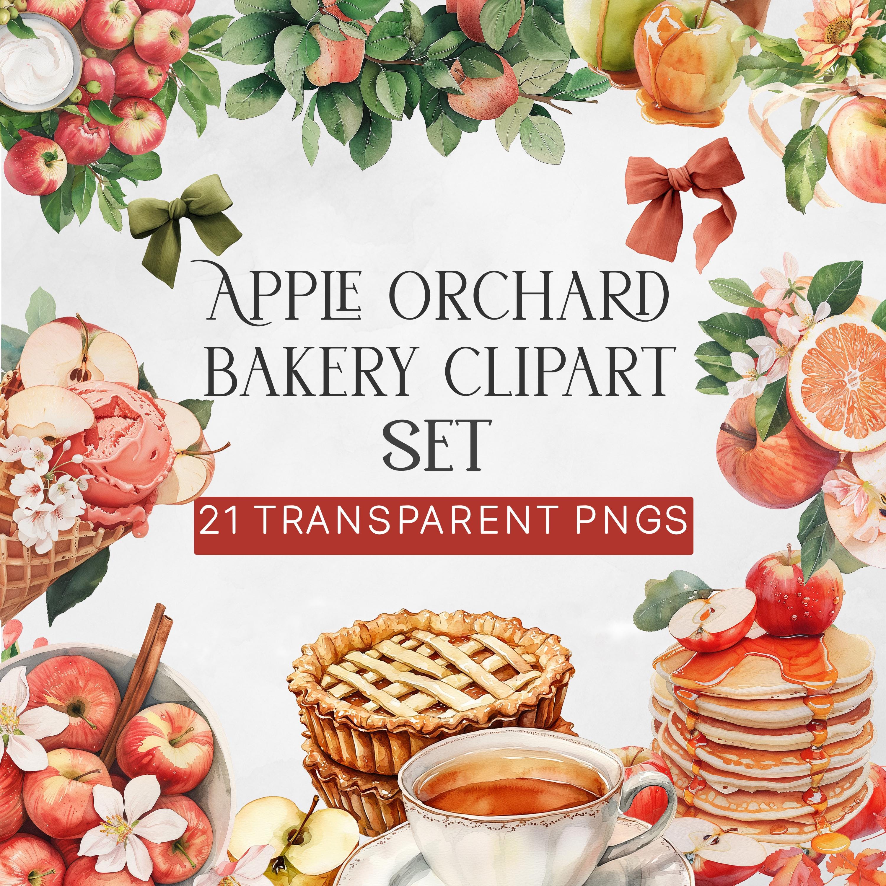Apple Orchard Bakery Clipart, Watercolor Fall Dessert Set, Cozy Autumn ...