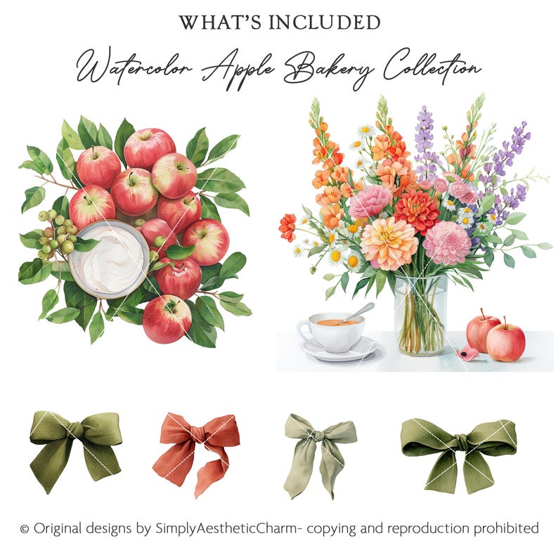 Apple Orchard Bakery Clipart, Watercolor Fall Dessert Set, Cozy Autumn ...