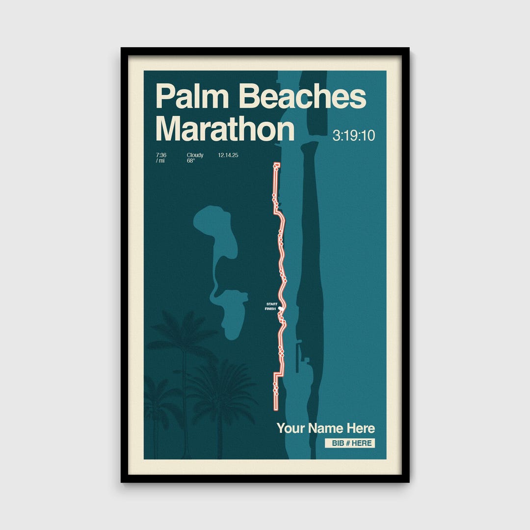 Custom Palm Beaches Marathon Map Poster: Personalized Runner Gift - Etsy