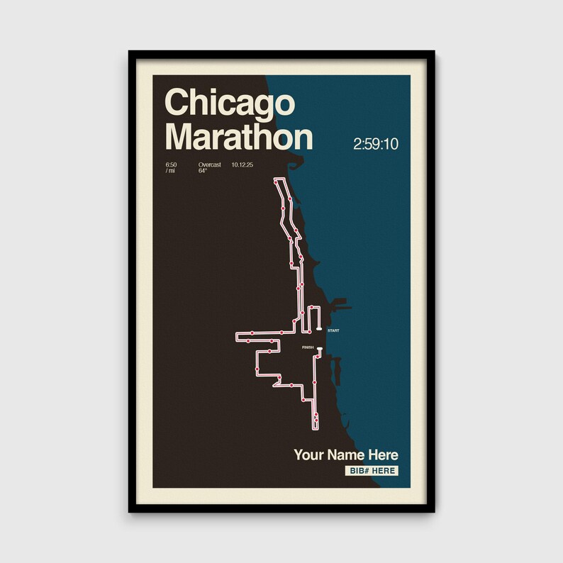 Personalized Chicago Marathon Map Poster: Runner Gift - Etsy