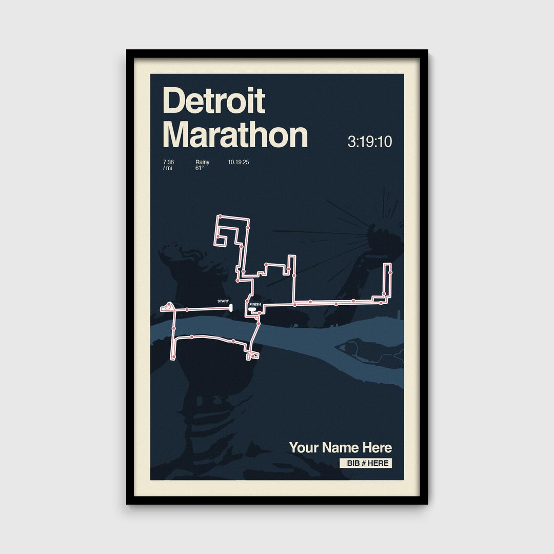 Personalized Detroit Marathon Map Poster | Runner Gift - Etsy