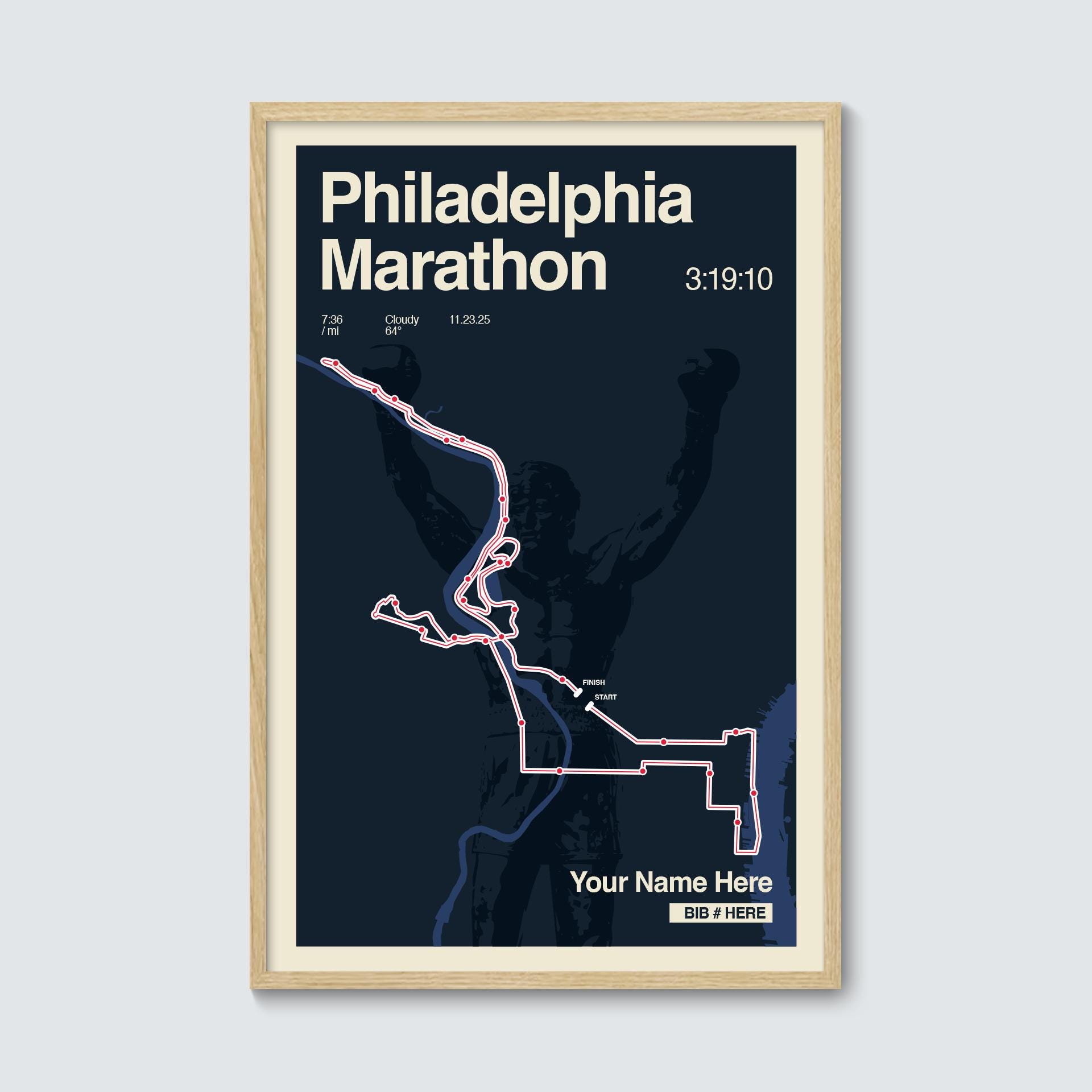 Custom Philadelphia Marathon Poster | Personalized Marathon Race Map ...