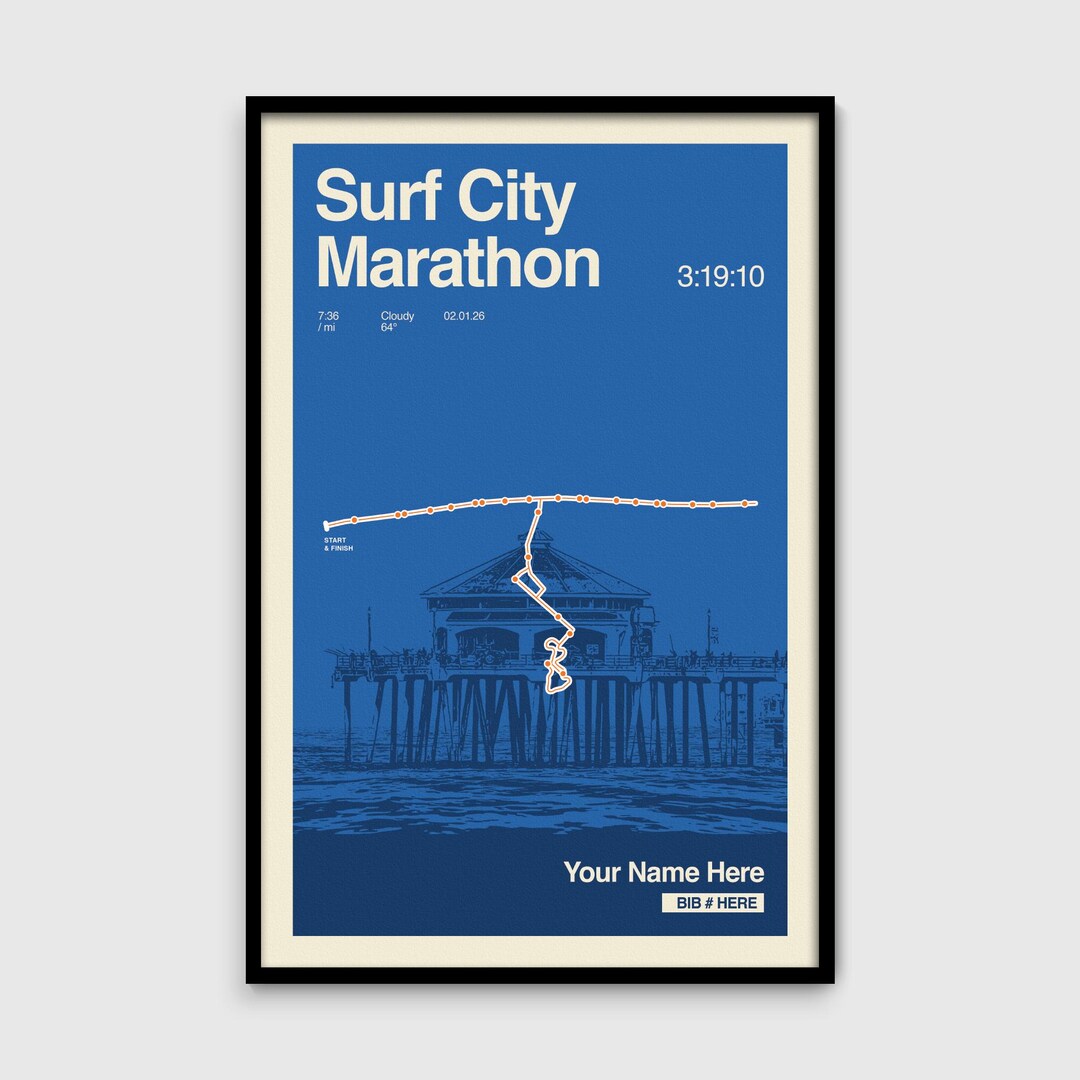 Personalized Surf City Marathon Map Poster | Runner Gift - Etsy