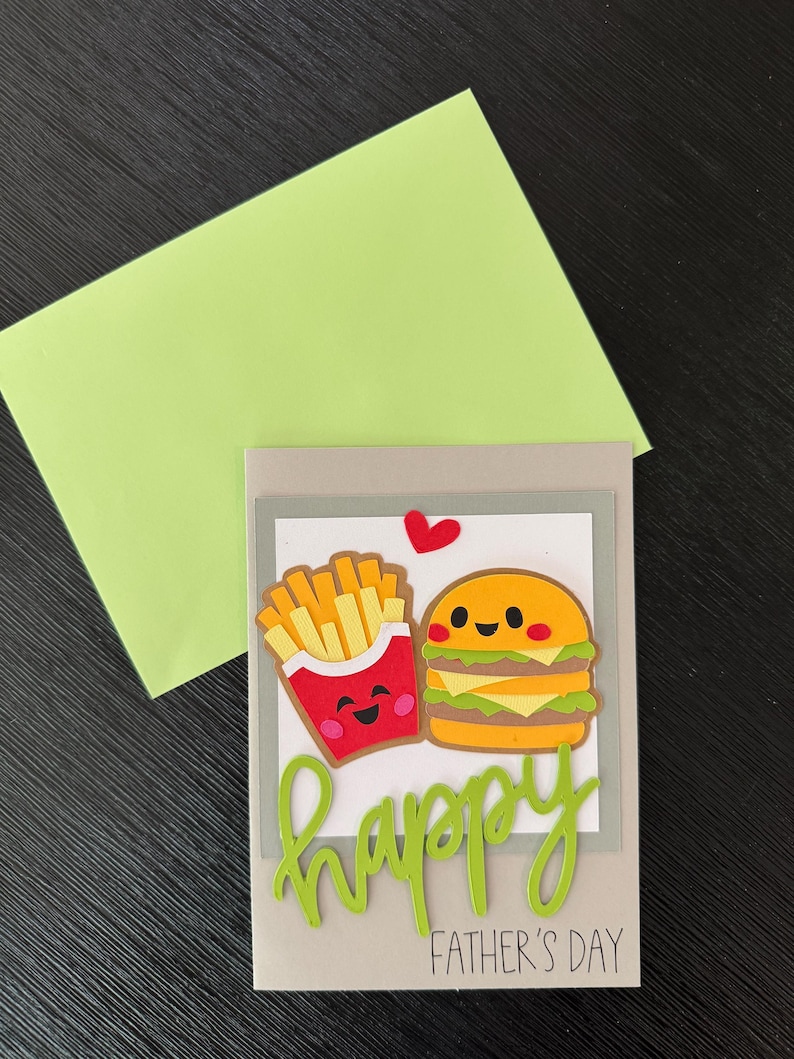 Happy Father’s Day Card – Cute Burger & Fries, Handmade Punny Card for ...