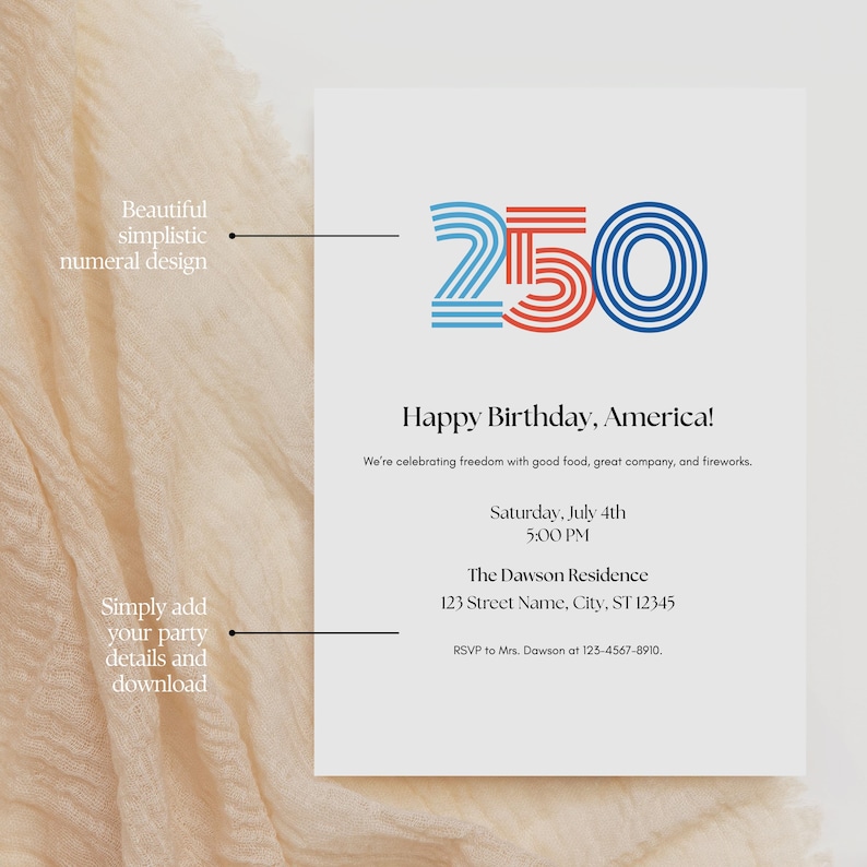America 250th Anniversary Invitation, Patriotic Fourth of July Party ...