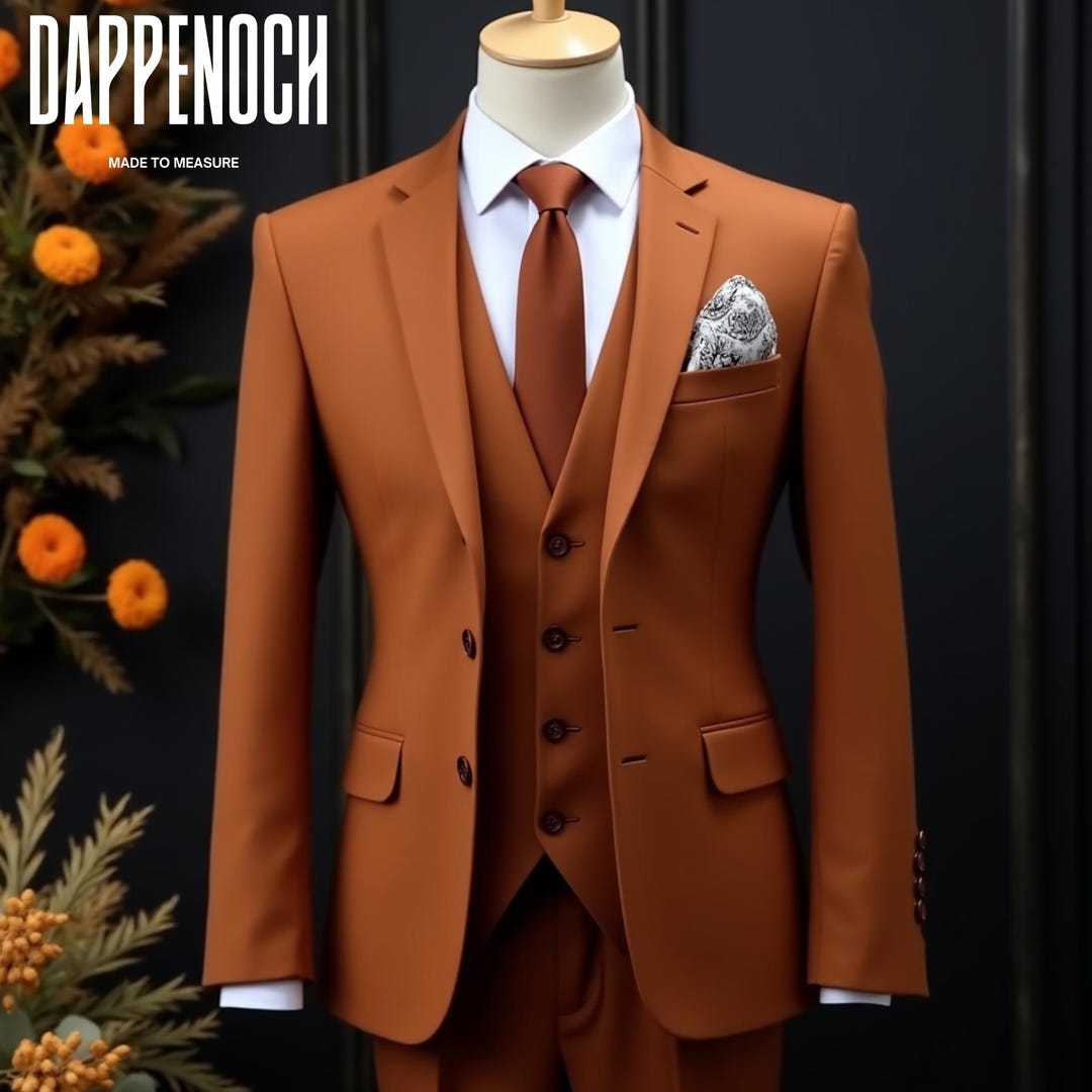 Premium Rust Color Three Piece Suit for Men, Prom Suit, Men's ...