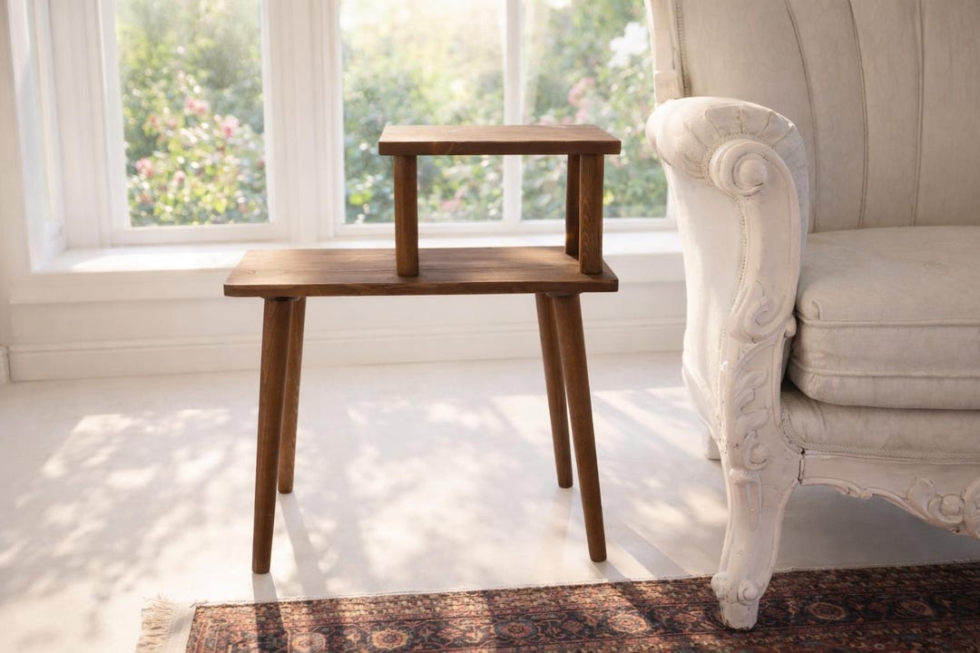 Solid Wood Side Coffee Table, Handmade Pine Two-tier Sofa Side Stand ...