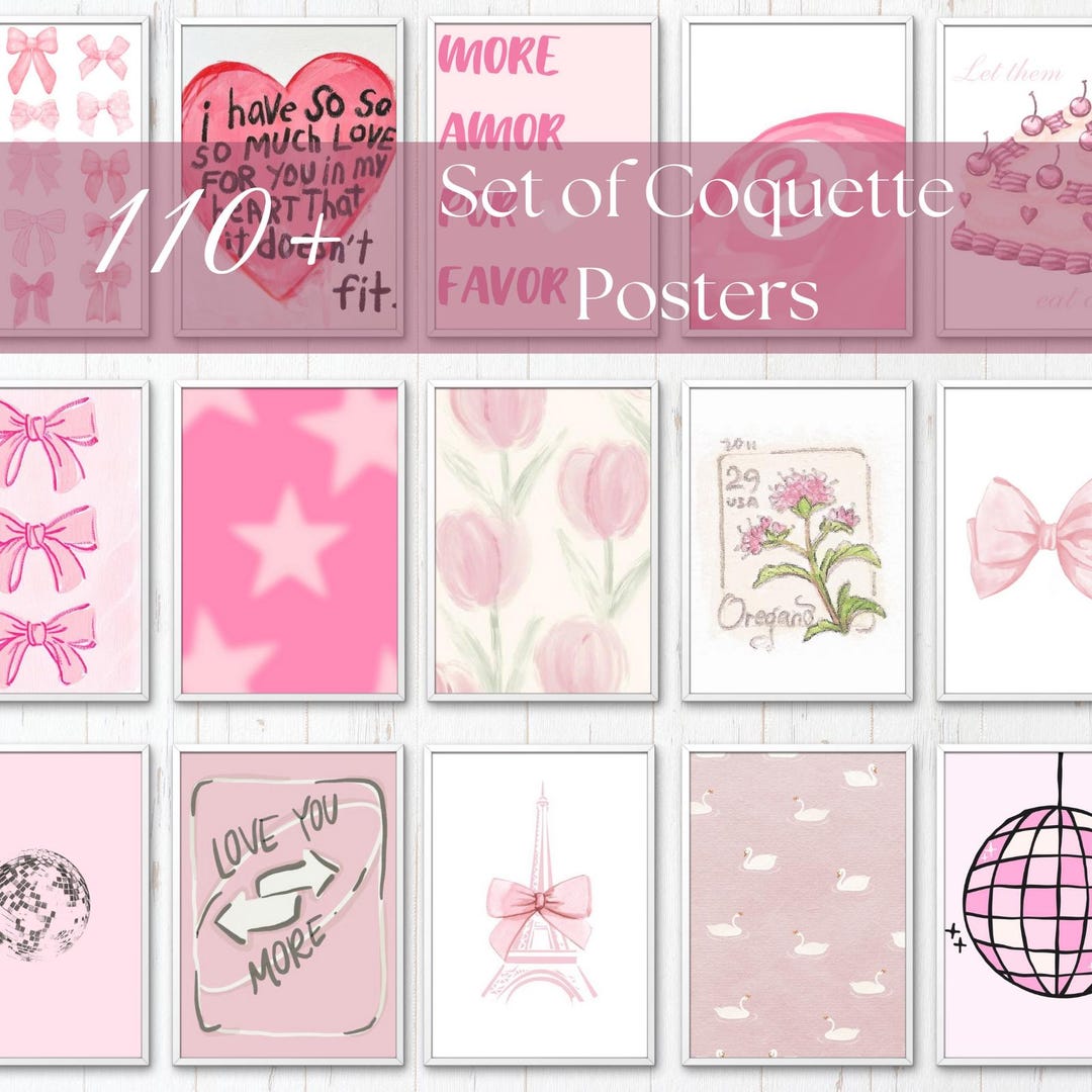 110 Coquette Pink Aesthetic Posters | Vintage-inspired Wall Collage Kit ...