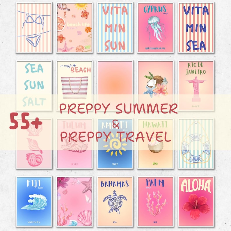 55 Preppy Posters Aesthetic, Digital Preppy Prints Set, Preppy Pink ...