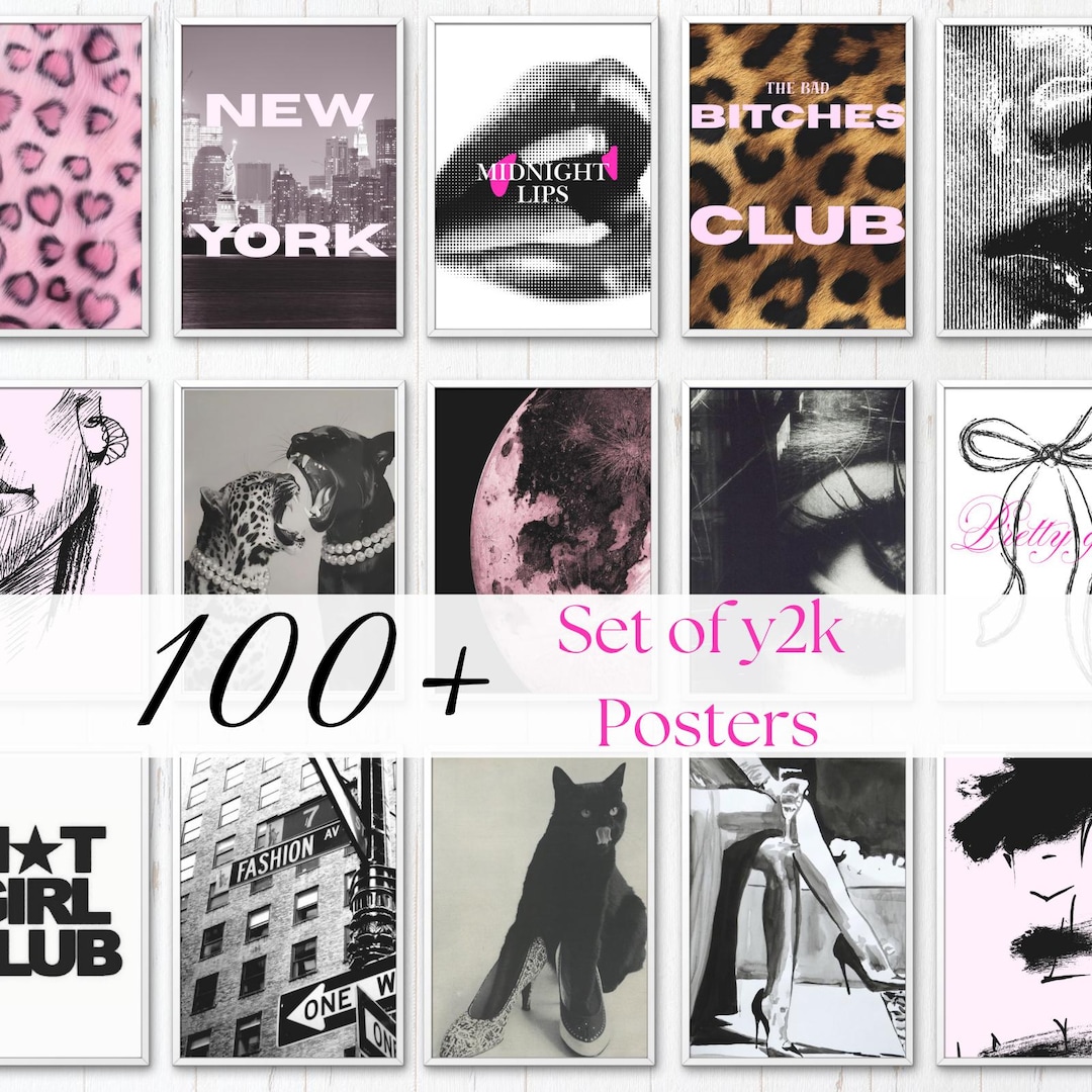 Y2K Fashion Poster Set, Pink Leopard Print, Gallery Wall Art (digital ...