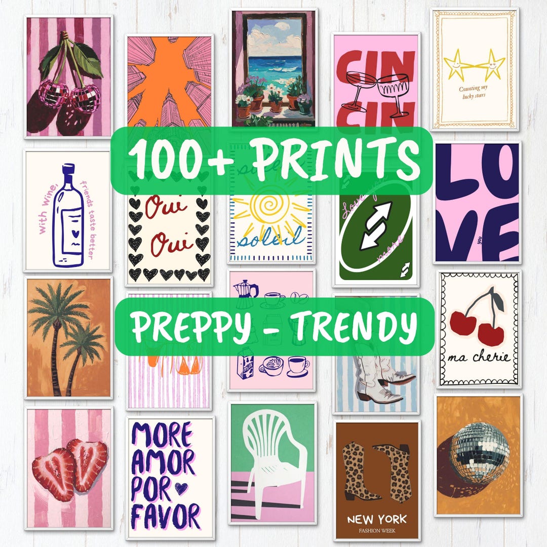 Preppy Poster Set – 100 Piece Dorm Room Wall Art (digital Download) - Etsy