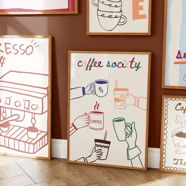 50 Coffee Poster Bundle, Coffee Shop Wall Art Set, Cute Preppy Kitchen ...