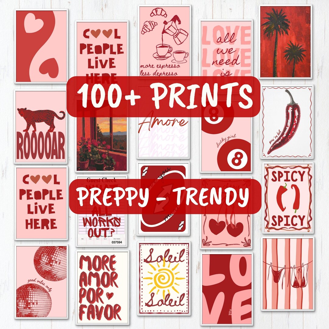 100 Red Preppy Dopamine Wall Prints – Trendy Colorful Digital Posters ...