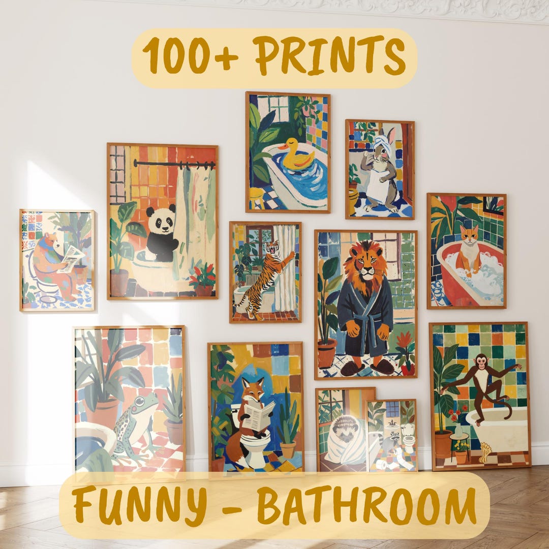 100 Funny Animal Bathroom Prints | Vintage Style, Kids Decor - Etsy