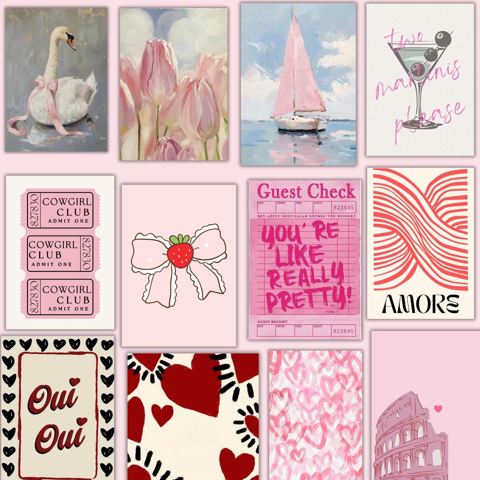 110 Coquette Pink Aesthetic Posters | Vintage-inspired Wall Collage Kit ...
