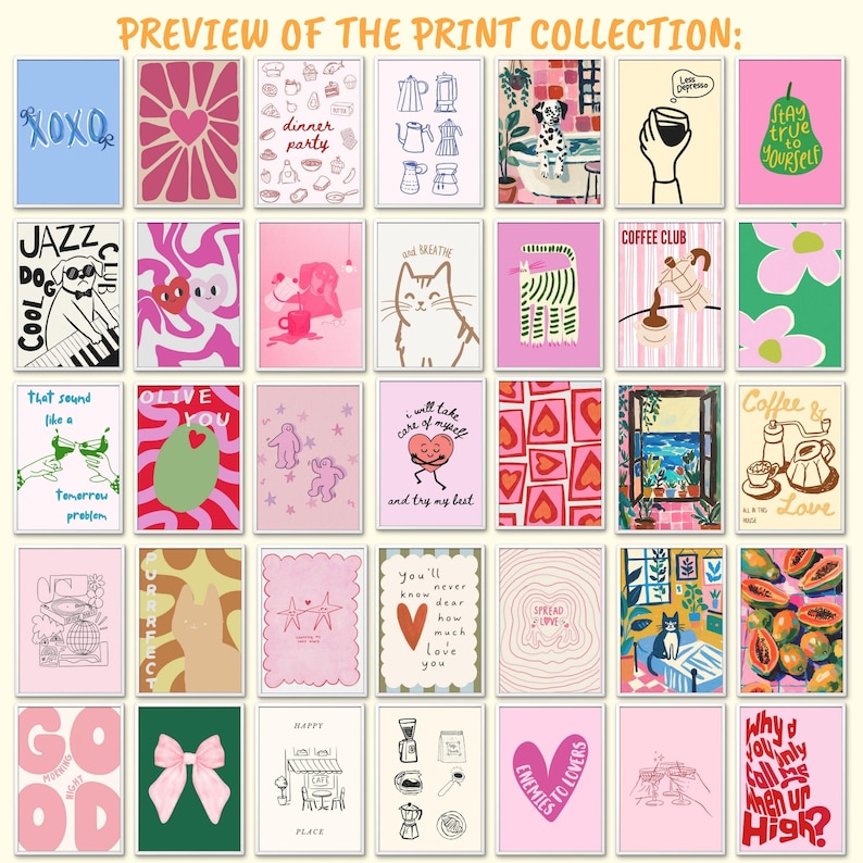 200 Preppy Gallery Wall Art Prints | Retro Eclectic Decor (digital ...