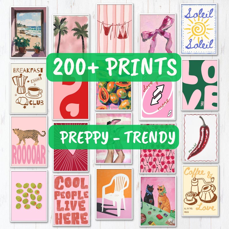 200 Preppy Gallery Wall Art Prints | Retro Eclectic Decor (digital ...