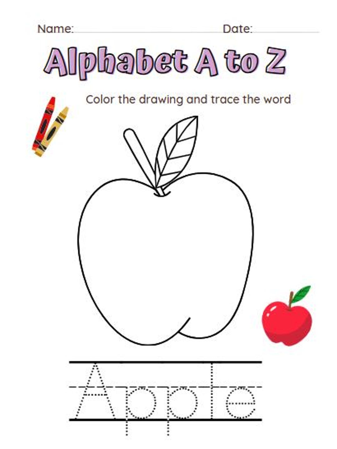 Alphabet Tracing Worksheet | A-Z Coloring Pages (digital Download) - Etsy