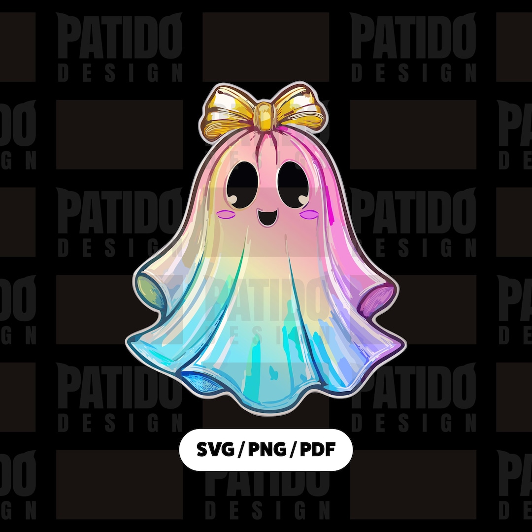 Pastel Rainbow Ghost With Gold Bow SVG PNG PDF | Cute Kawaii Girly ...