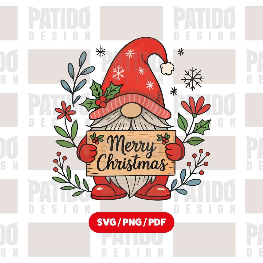 Christmas Gnome SVG PNG PDF | Cute Holiday Gnome Holding Merry ...